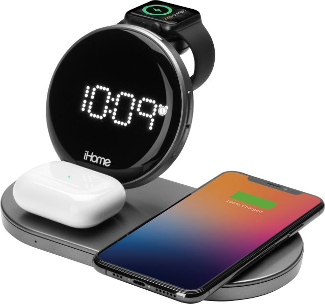 iHome POWERVALET QUAD+ Wireless ChargingAlarm Clock, Gray | iHome ...